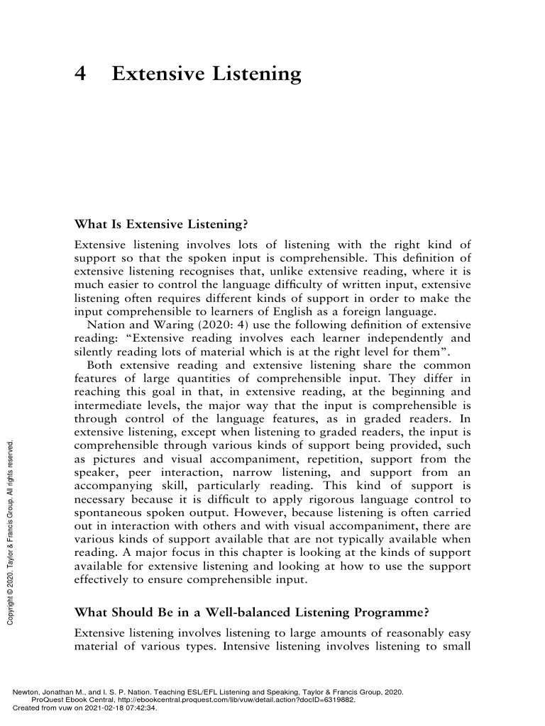 Teaching ESL EFL Listening and Speaking - (4. Extensive Listening ...