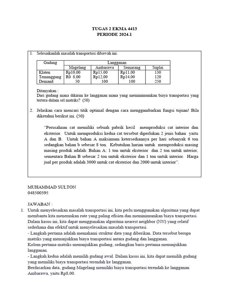 Tugas 2 - Riset Operasi | PDF | Metode & Bahan Ajar | Teknologi & Rekayasa