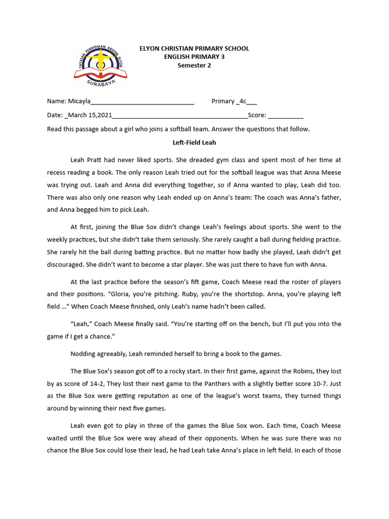 Unit 8 Reading Comprehension | Download Free PDF | Softball | Major ...