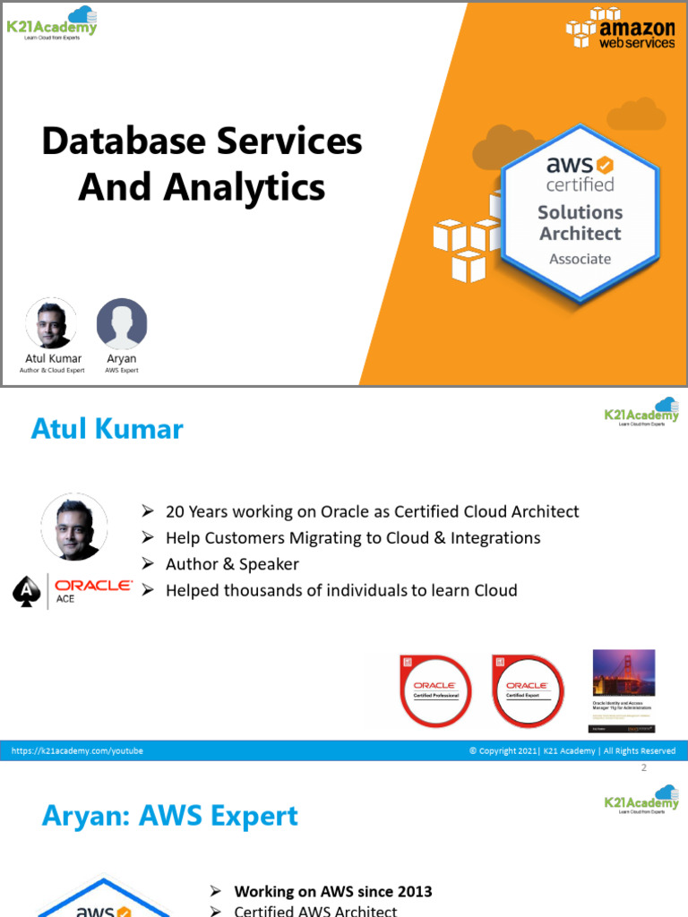 M07_AWS_DatabaseServices_Analytics_ed5 | PDF | Amazon Web Services | Databases