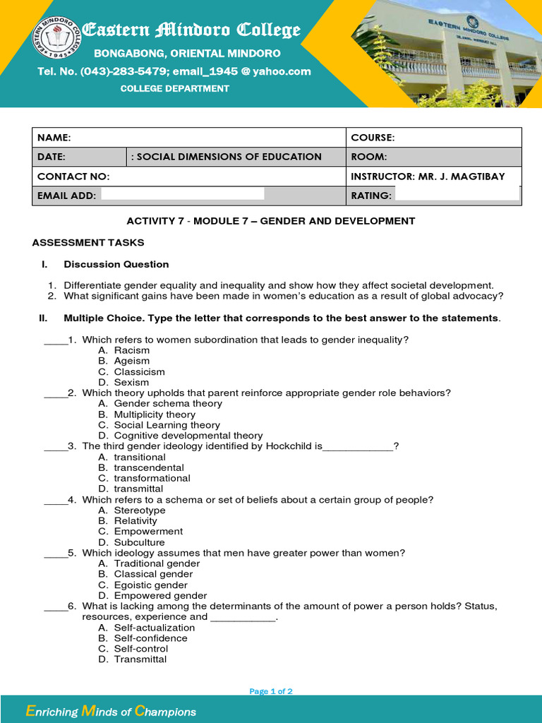 Sde-Activity 7-Module 7-Gender and Development | PDF | Gender | Gender ...