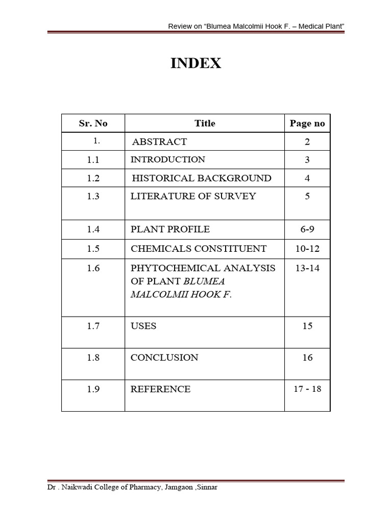Review on - Blumea Malcolmii Hook F-2 | PDF | Leaf | Plants