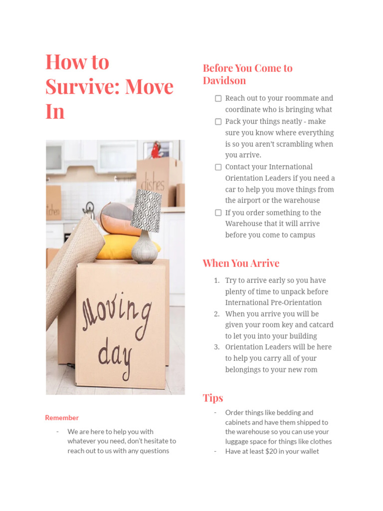 How To Survive Move-In | PDF