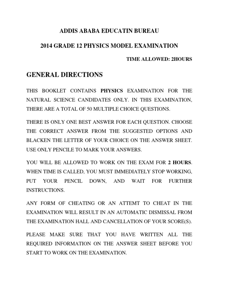 PHYSICS Model 2014 G12 | PDF | Kinetic Energy | Force