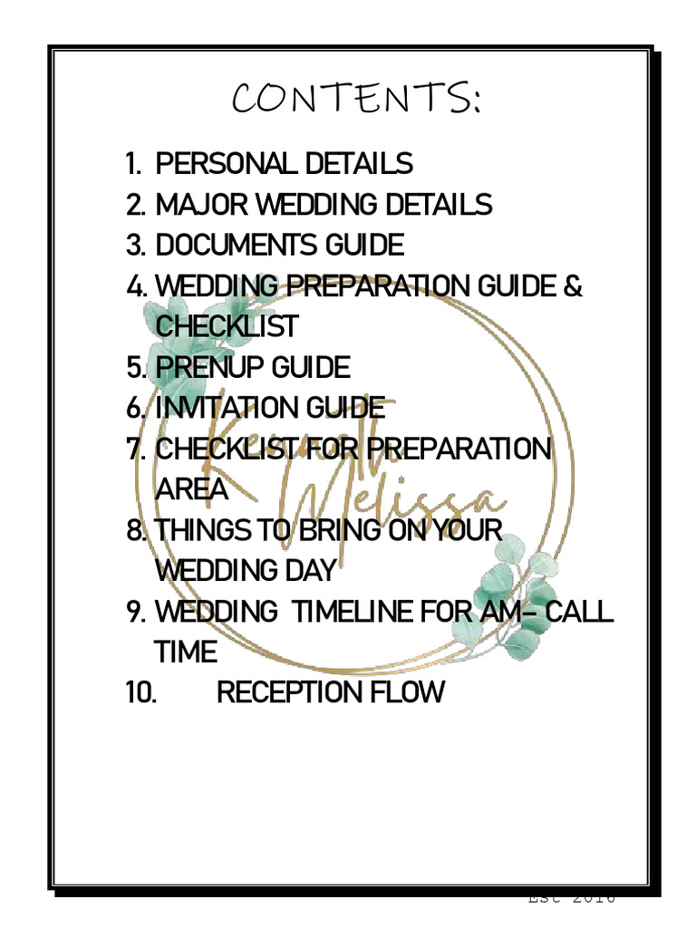 Wedding Prep Guide for Melissa & Kenneth | PDF | Bridesmaid | Wedding