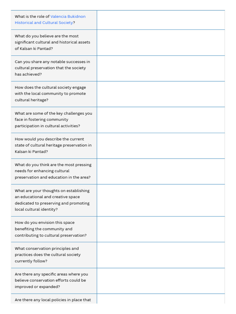 Sample Questionnaire For Cultural Landscape | PDF | Social Science