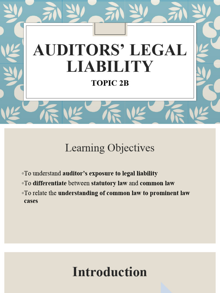 Auditors Legal Liability | PDF | Negligence | Audit