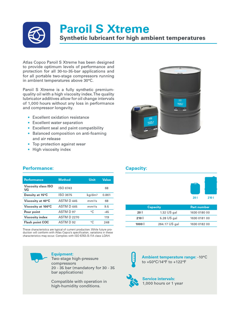 Paroil S Xtreme Compressor Oil Details | PDF | Motor Oil | Applied And ...