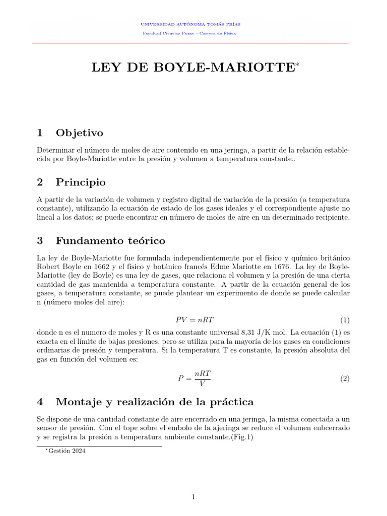 LEY DE BOYLE-MARIOTTe | PDF | Gases | Metrología