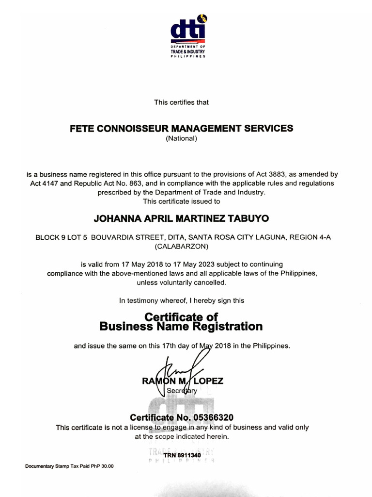DTI Certificate | PDF