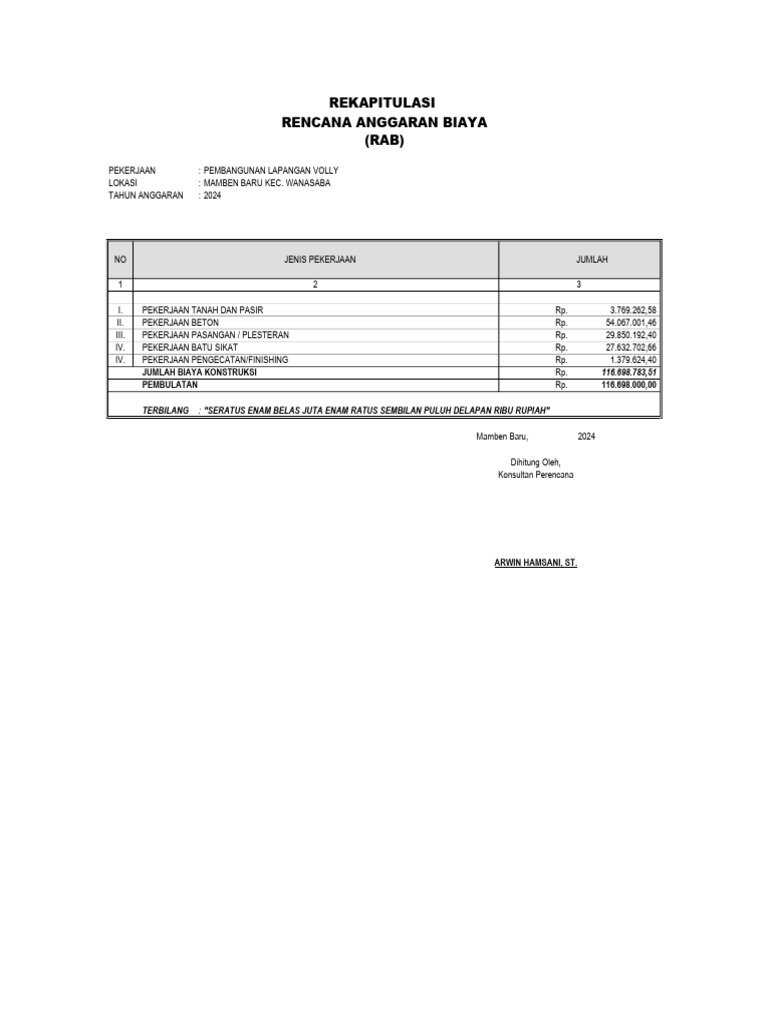 RAB Lapangan Volly | PDF
