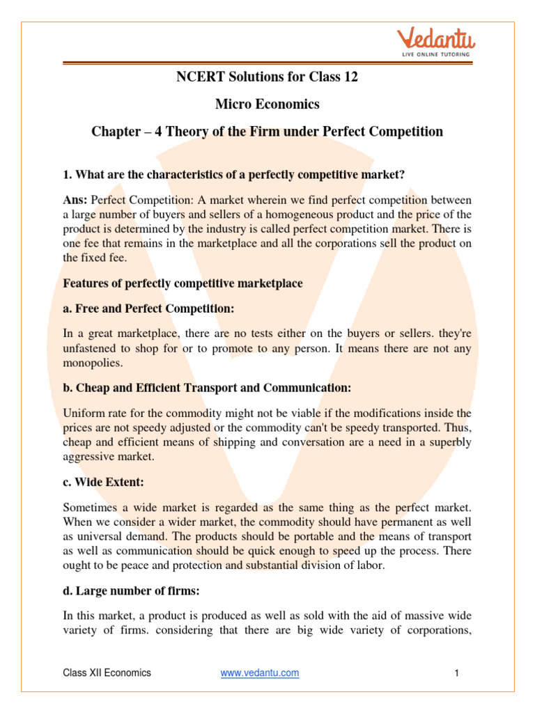 NCERT Solutions for Class 12 Micro Chapter 4 _The Theory Of The Firm Under Perfect Competition ...