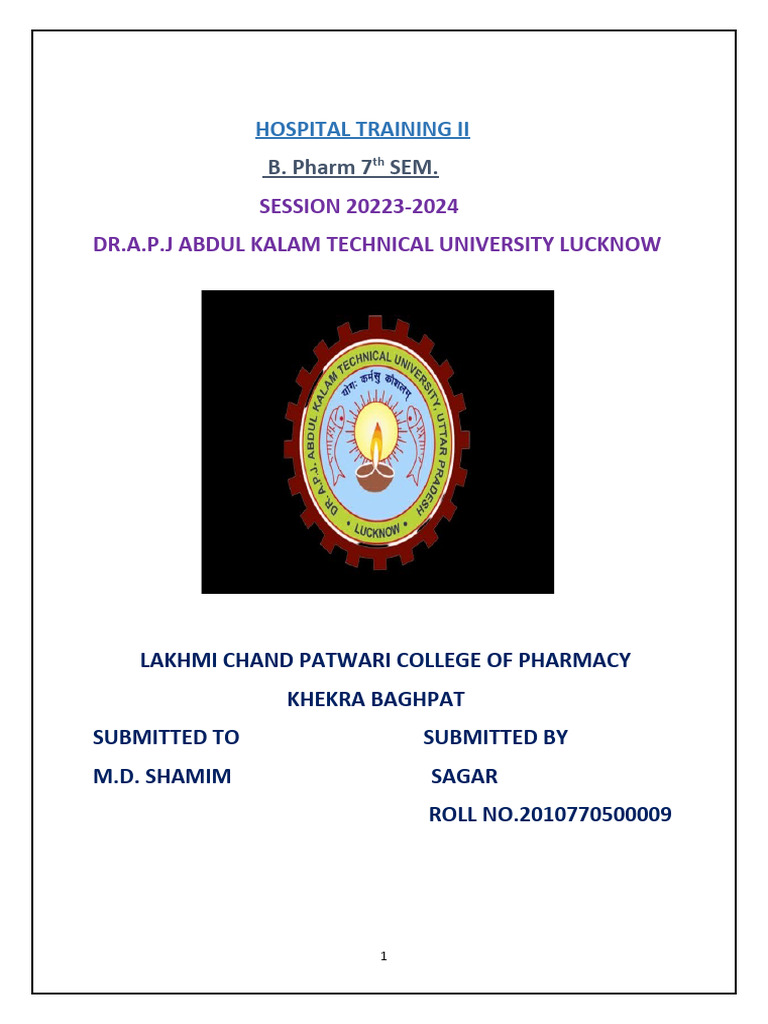 Hospital Training Report for B. Pharm Students | PDF | Dentistry ...