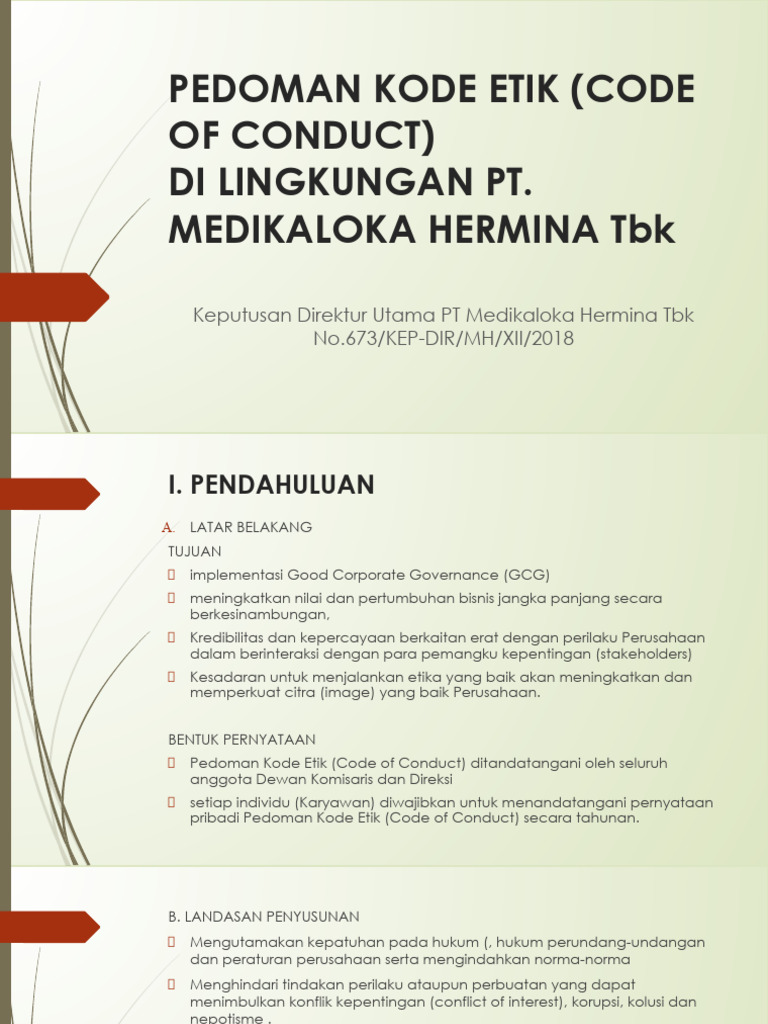 PEDOMAN KODE ETIK (CODE OF CONDUCT) DR Indra | PDF | Bisnis | Pengelolaan Keuangan & Uang