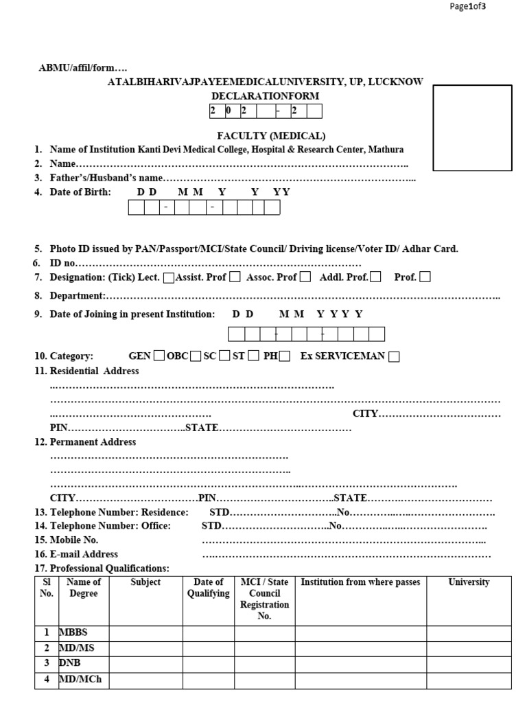 Atal Medical-Faculty-declaration-form | PDF | Doctor Of Medicine ...