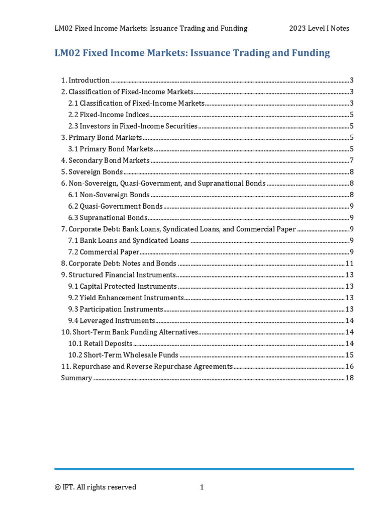 L1 02 Fixed Income Market Issuance, Trading and Funding - Study Notes ...