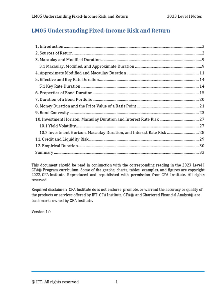 L1 05 Understanding Fixed Income Risk and Return - Study Notes (2023 ...