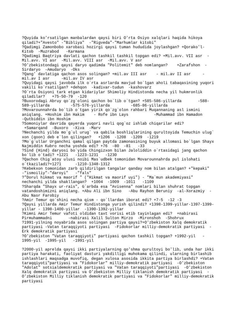 TESTLAR Tarixdan ABCD | PDF