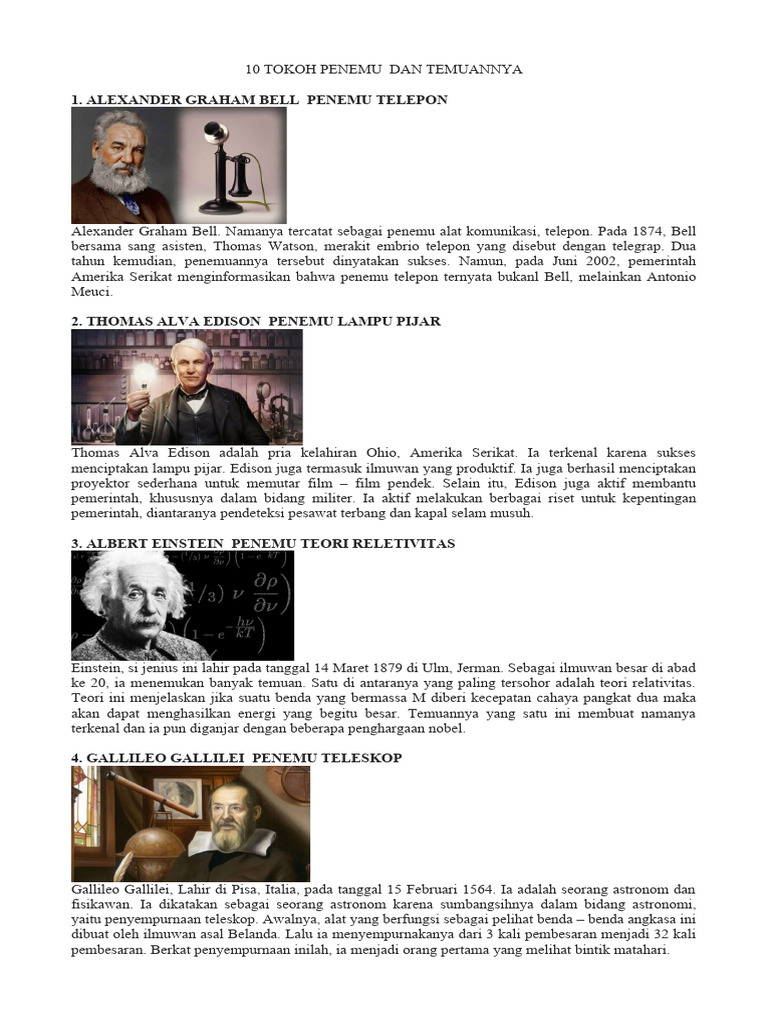 10 Tokoh Penemu dan Inovasinya | PDF | Ilmu Sosial | Sejarah