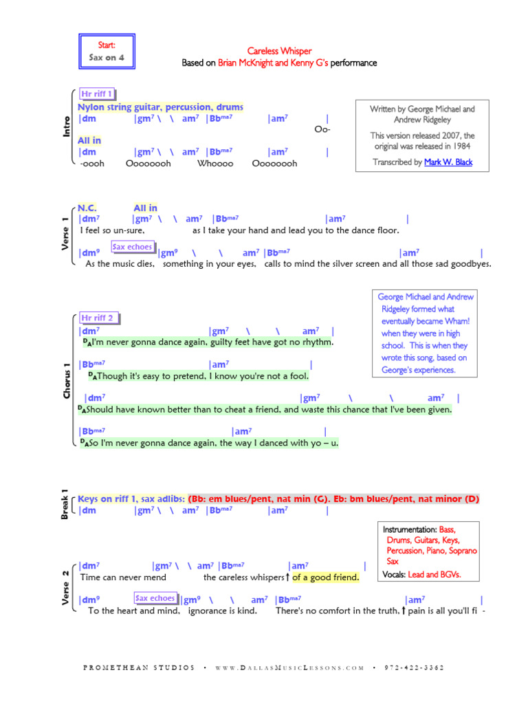 PS Music Chord Chart Modern Rock Careless Whisper George Michael ...