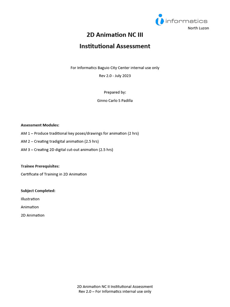 IA - 2D Animation NC III v2 | PDF | Computer File | 2 D Computer Graphics