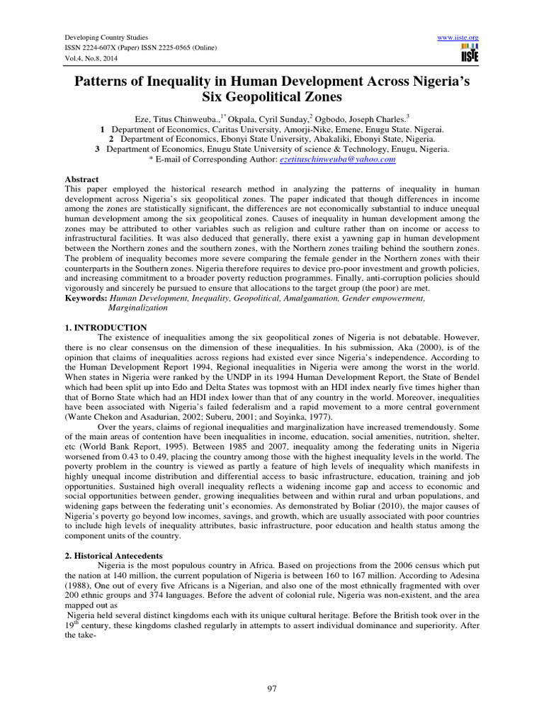 Patterns of Inequality in Human Development Across Nigeria's Six ...