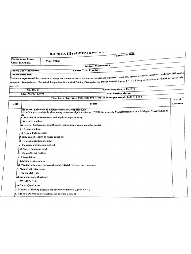 Bsc 6th Sem Maths Practical Paper 3rd Pdf 5566