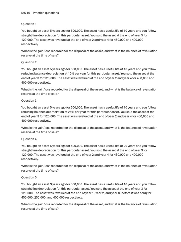 IAS 16 - Practice Questions | PDF