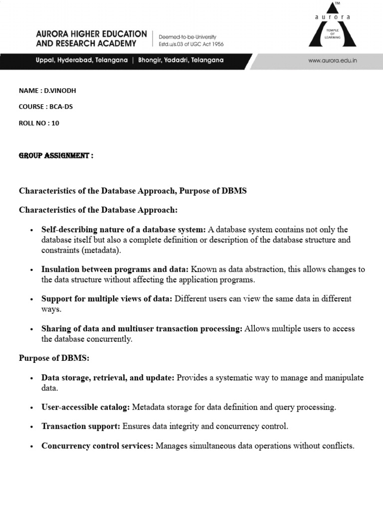 GROUP ASSIGNMENT DBMS | PDF | Databases | Data Model GROUP ASSIGNMENT DBMS | PDF | Databases | Data Model
