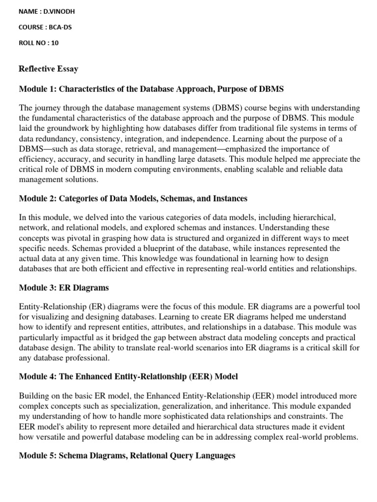 Reflective Essay Dbms | PDF | Databases | Database Transaction Reflective Essay Dbms | PDF | Databases | Database Transaction