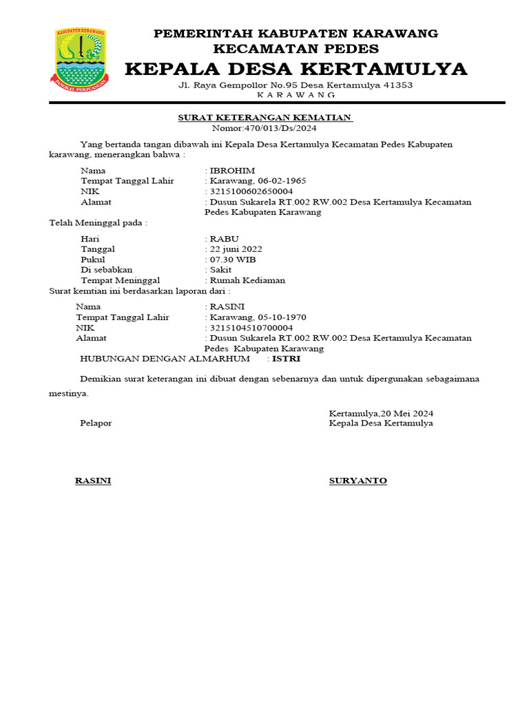 Surat Keterangan Desa | PDF