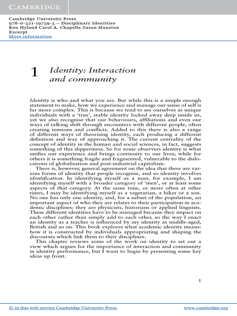 10.1 Identity Interaction | PDF | Identity (Social Science) | Social ...