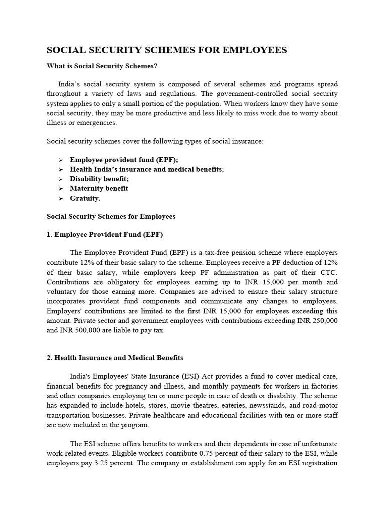 Social Security Schemes For Employees | PDF | Employment | Social ...