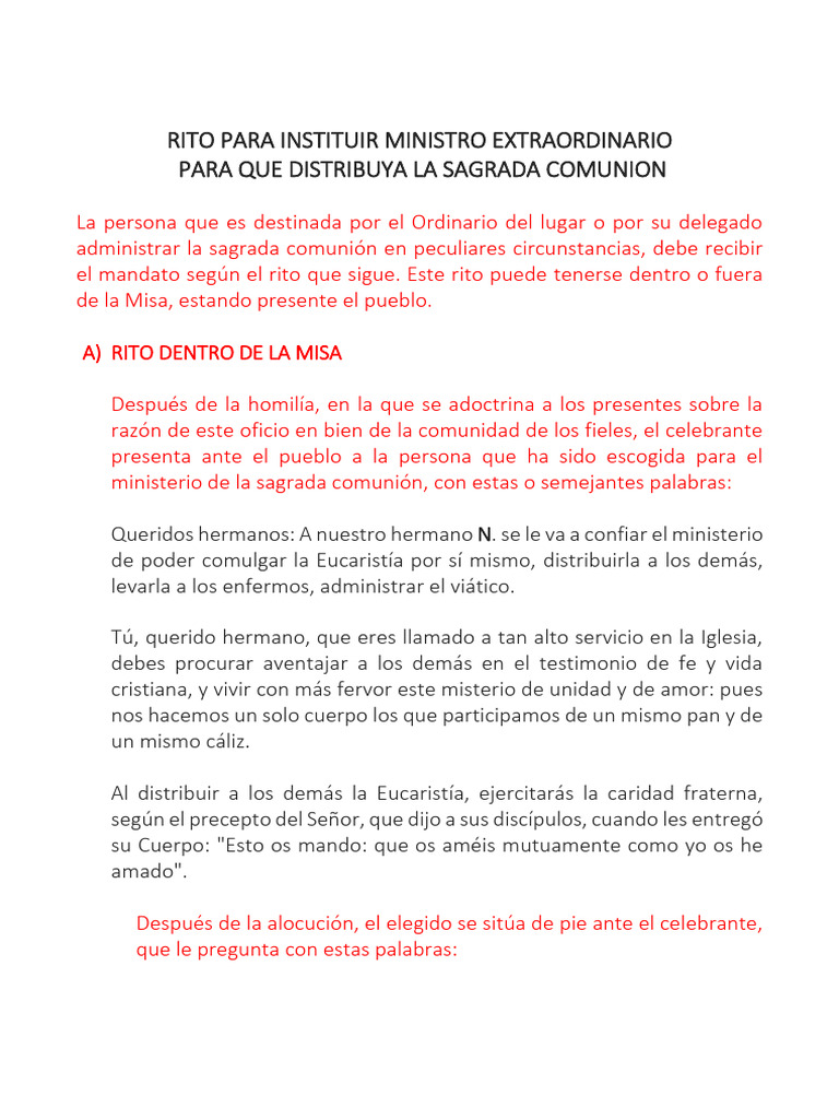 Rito para Instituir Ministro de Comunión | PDF | eucaristía | Familias ...