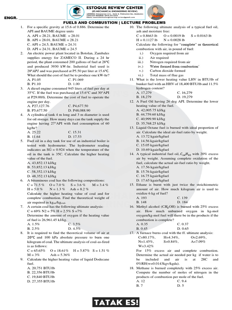 Fuels and Combustion Lecture Problems | PDF | Combustion | Fuels