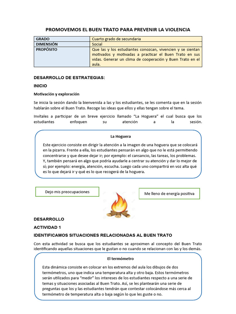 SESIÓN PROMOVEMOS EL BUEN TRATO PARA PREVENIR LA VIOLENCIA | PDF | Salón de clases
