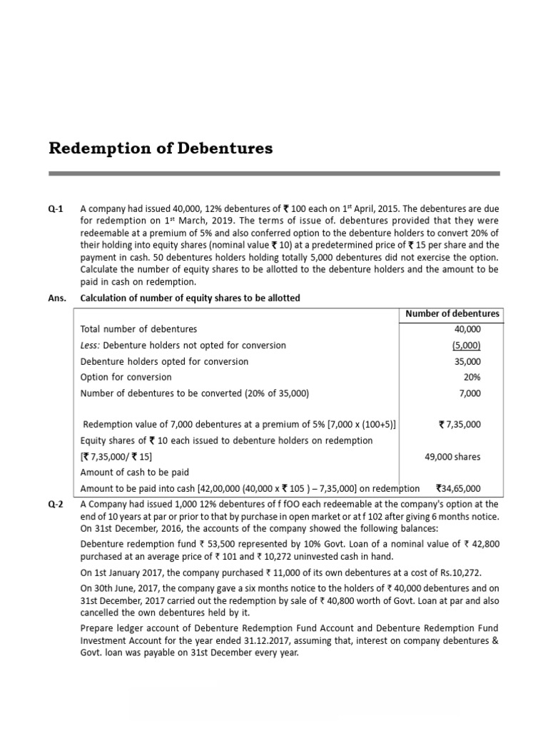 Redemption of Debentures | PDF | Balance Sheet | Securities (Finance)