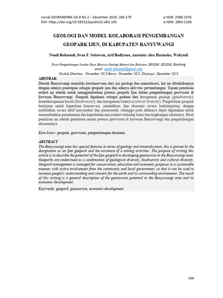 GEOLOGI DAN MODEL KOLABORASI PENGEMBANGAN GEOPARK | PDF
