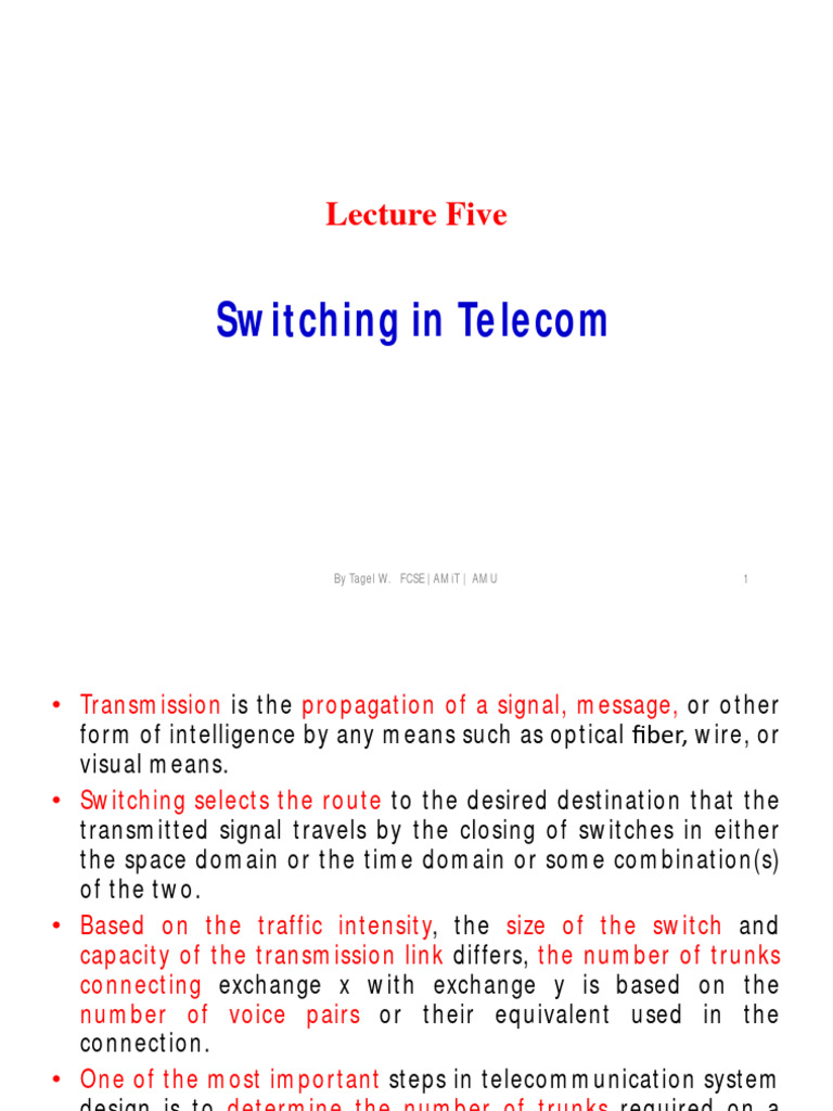 Lecture 5 Switching in Telecom | PDF | Telephone Exchange | Multiplexing