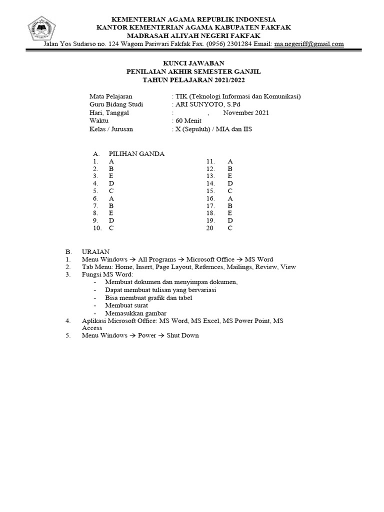 Pat Tik Kelas X Smtrgenap 2022 2023 | PDF | Komputer