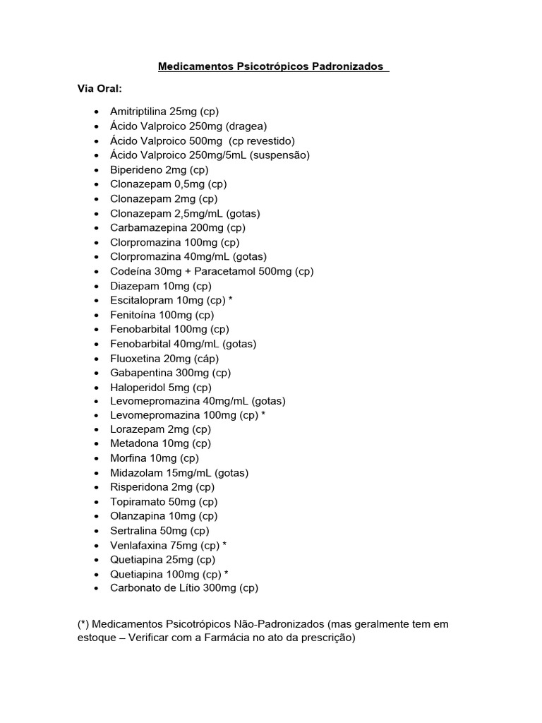 Medicamentos Padronizados Psicotrópicos | PDF