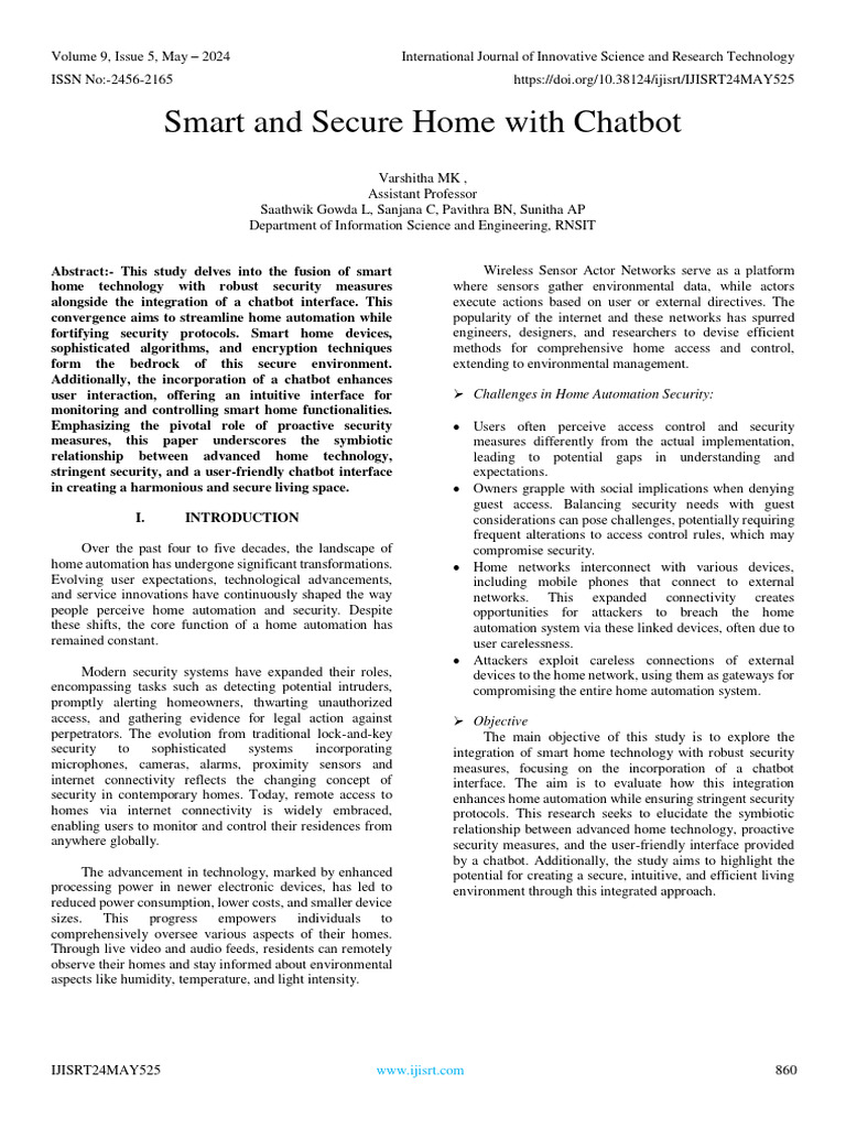 Smart and Secure Home With Chatbot | Download Free PDF | Home Automation | Computer Security