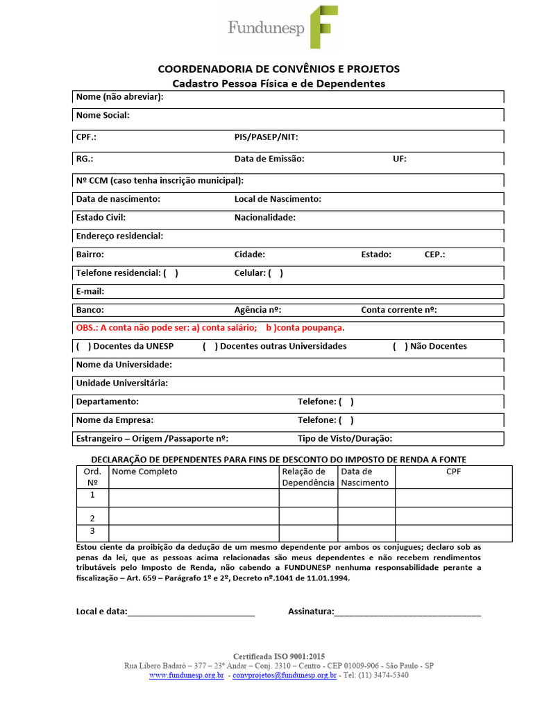 modelo - FORMULÁRIO DE CADASTRO | PDF