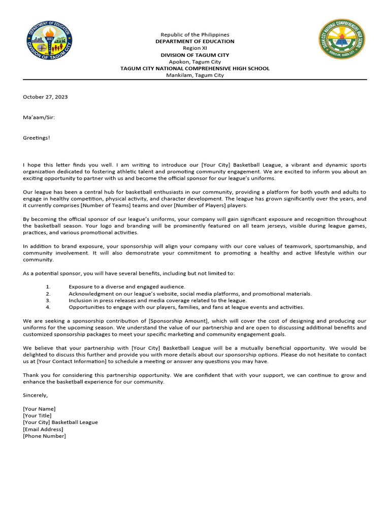 Solicitation Letter - Basketball | PDF | Human Communication