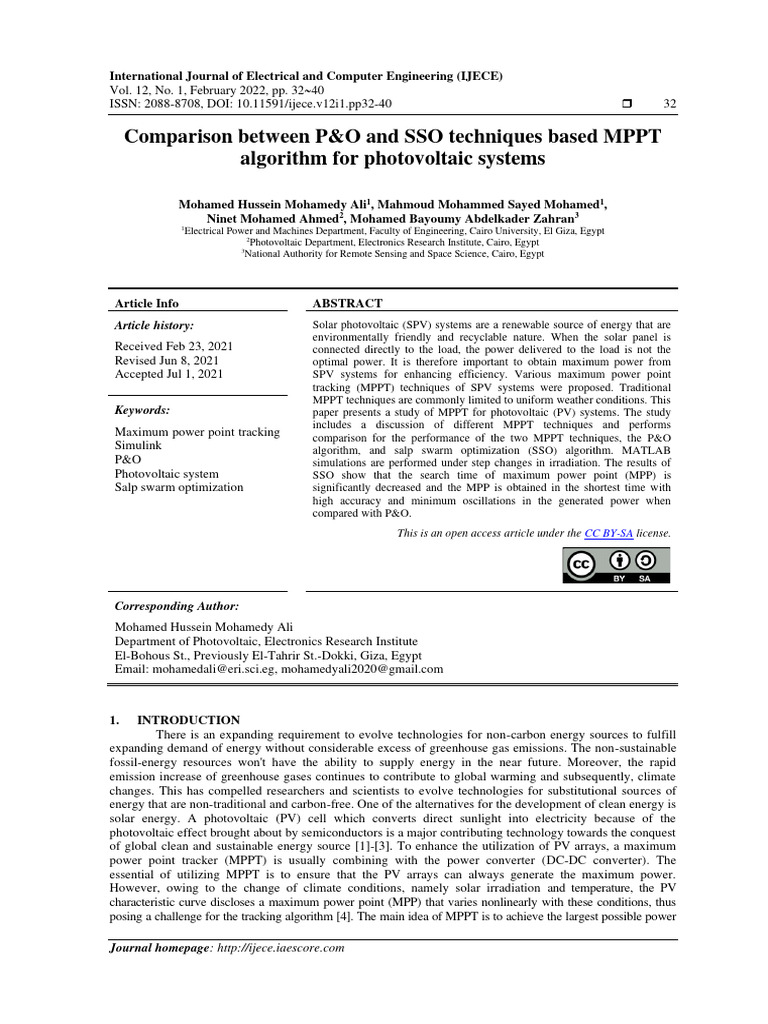 Comparison Between P and O and SSO Techn | PDF | Photovoltaics ...