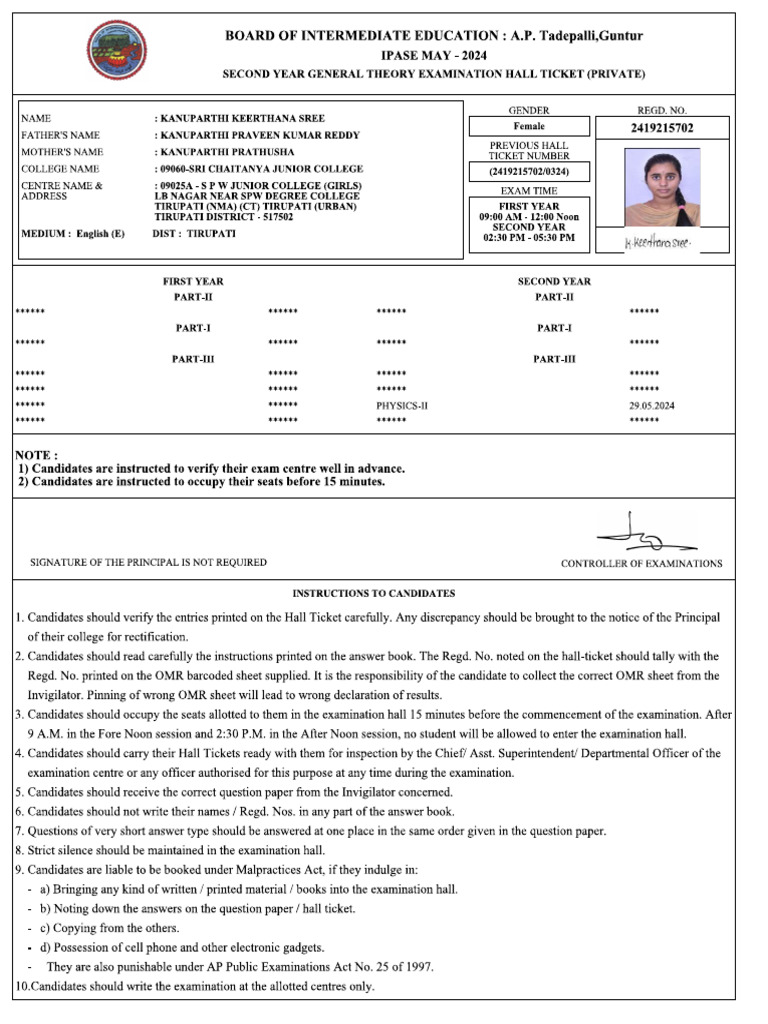 Hall Ticket | PDF