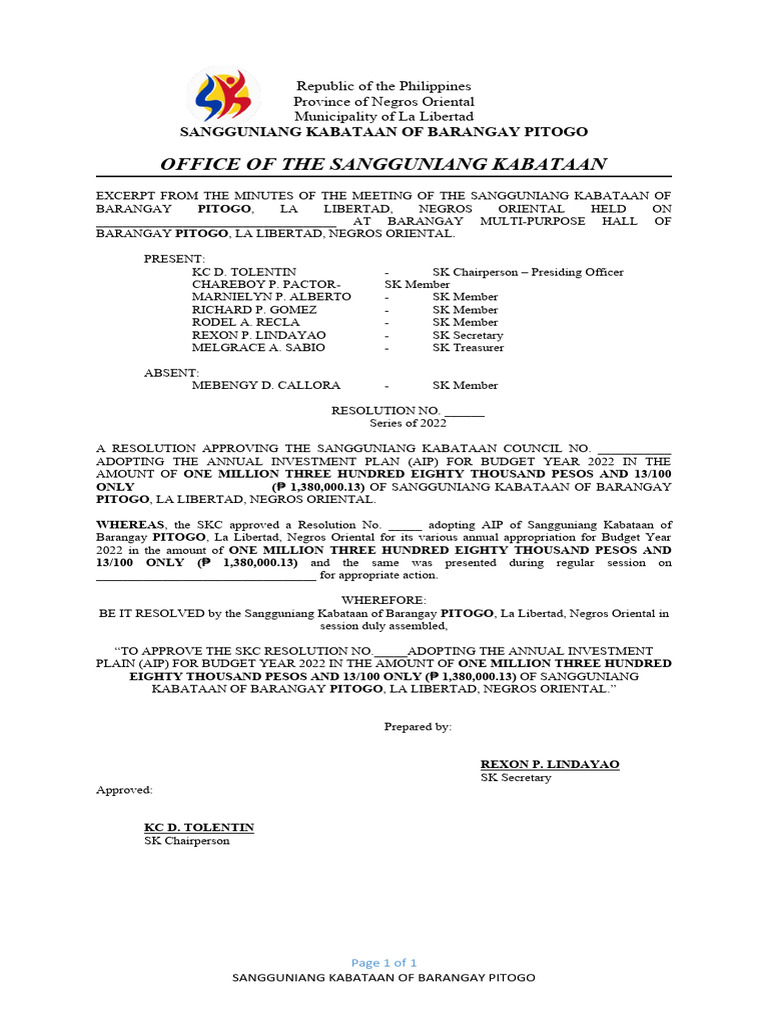 Aip Resolution 2022-Approval | PDF | Youth Organizations