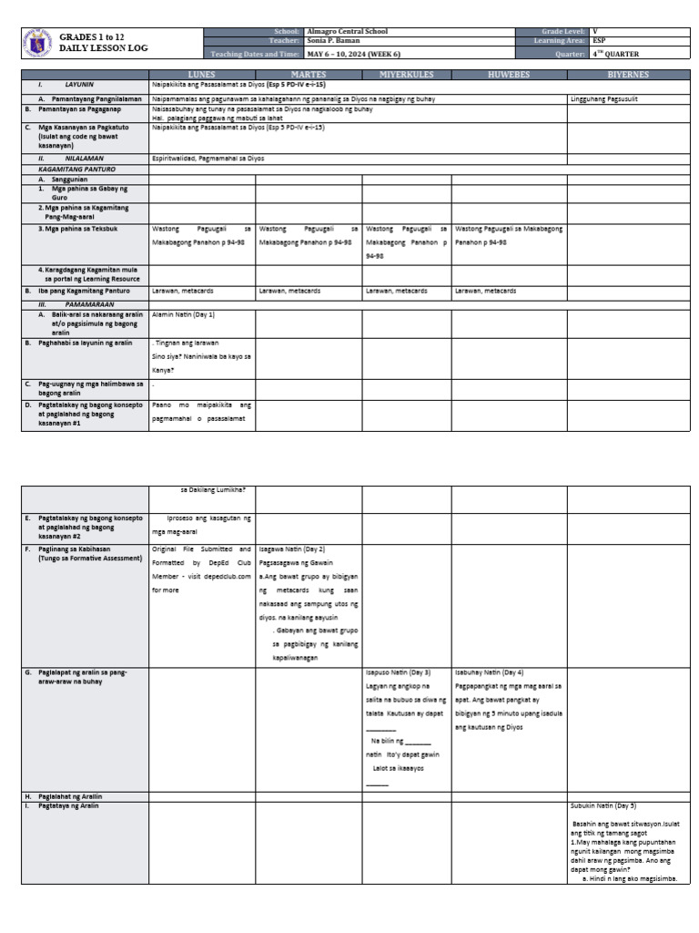 DLL - Esp 5 - Q4 - W6 | PDF