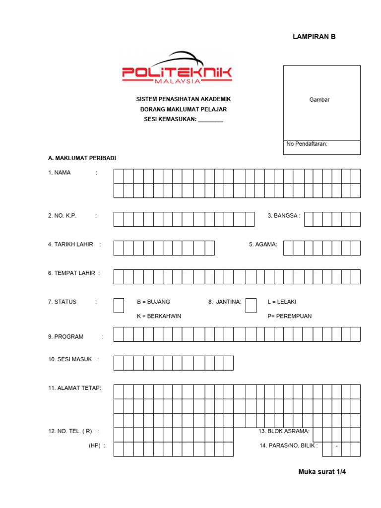 Lampiran B - Borang Maklumat Pelajar | PDF