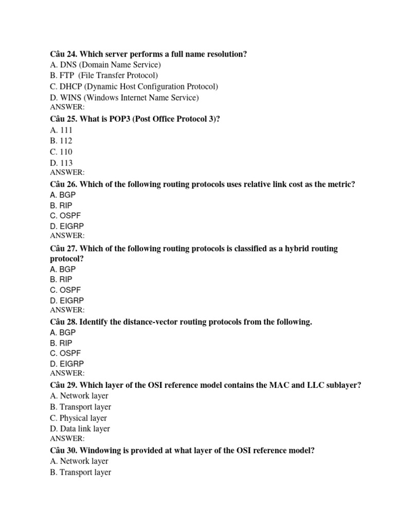 Ôn tập 1 | PDF | Osi Model | Internet Protocol Suite